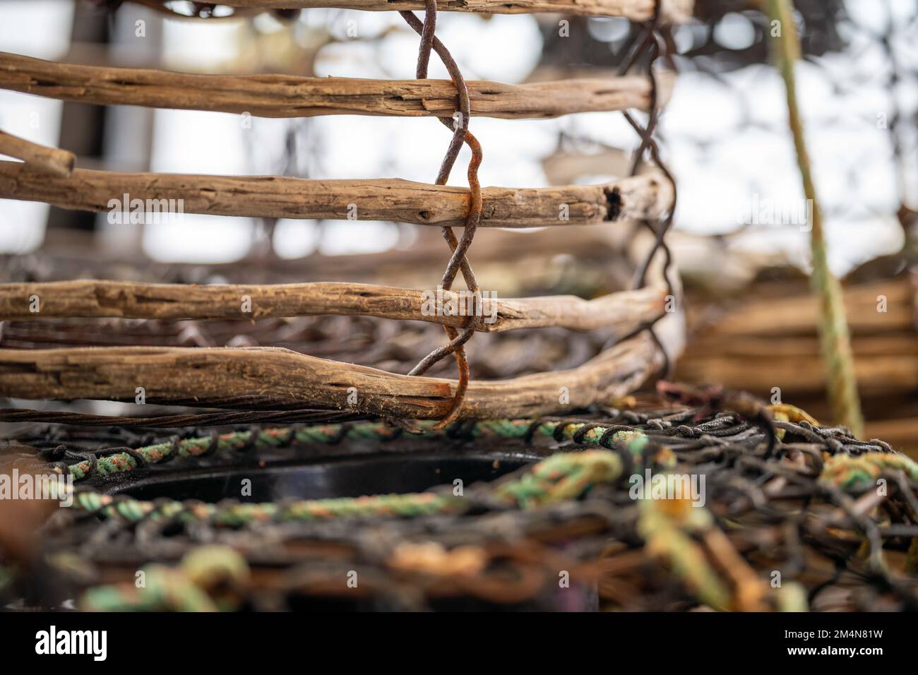 crayfish pot and lobster pots on the back of a fishing boat in ...