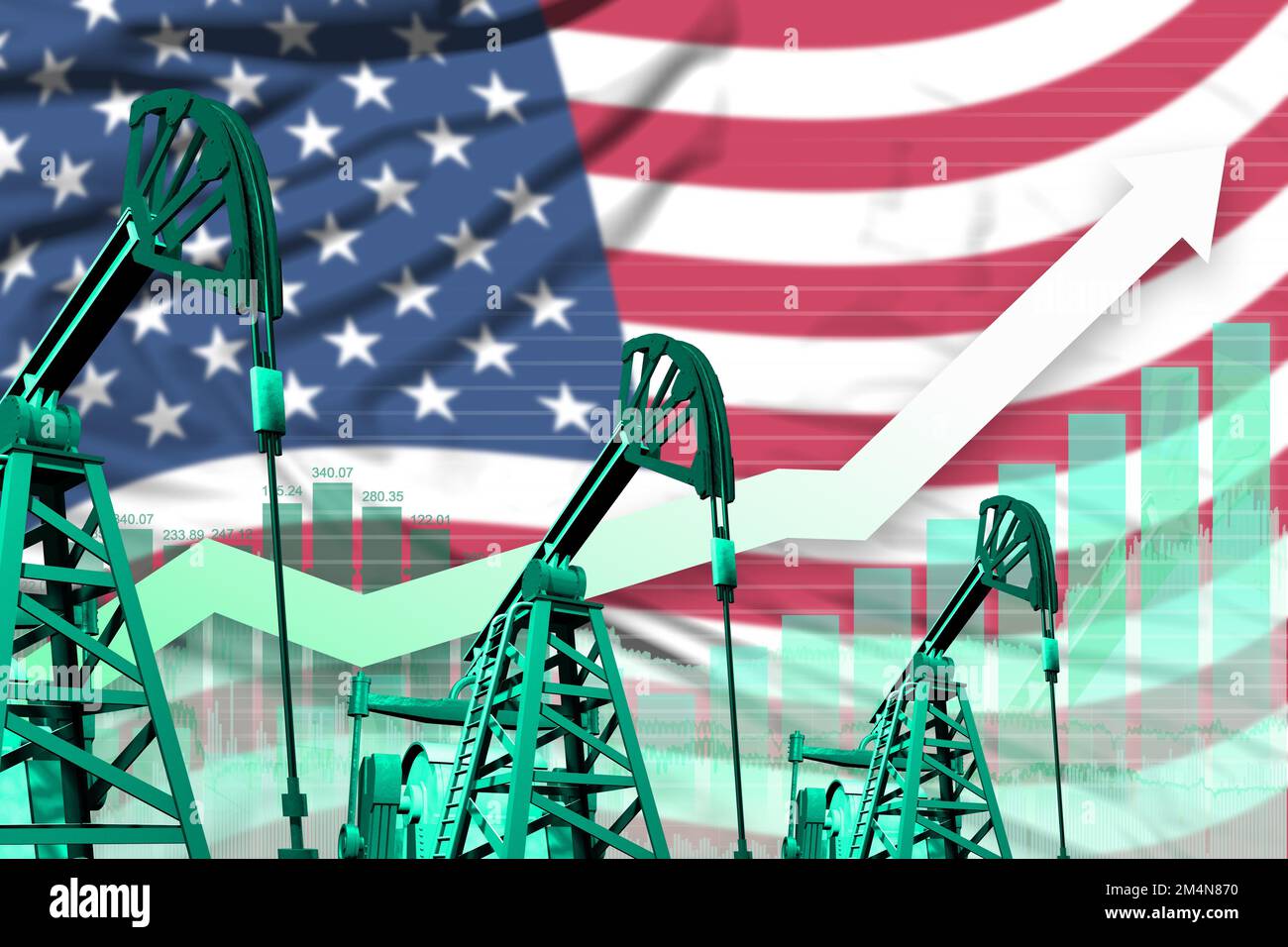 USA oil industry concept, industrial illustration - rising up chart on ...