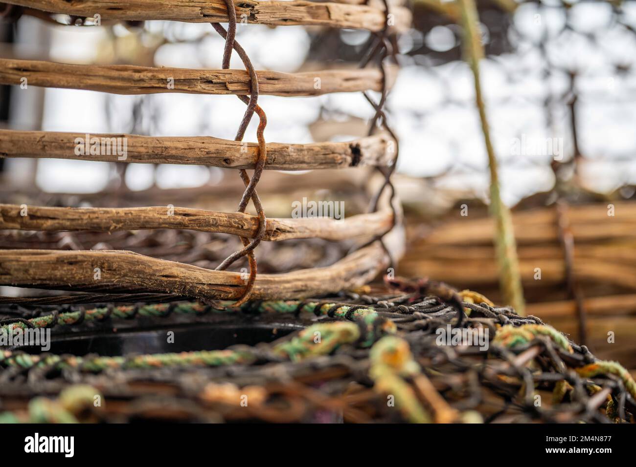 crayfish pot and lobster pots on the back of a fishing boat in ...