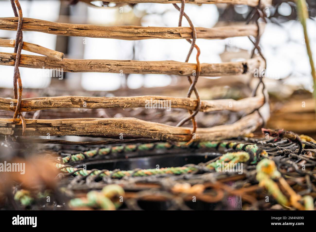 crayfish pot and lobster pots on the back of a fishing boat in ...