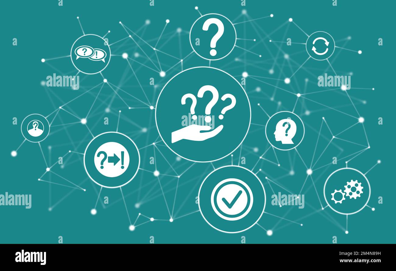Concept of question with connected icons Stock Photo - Alamy