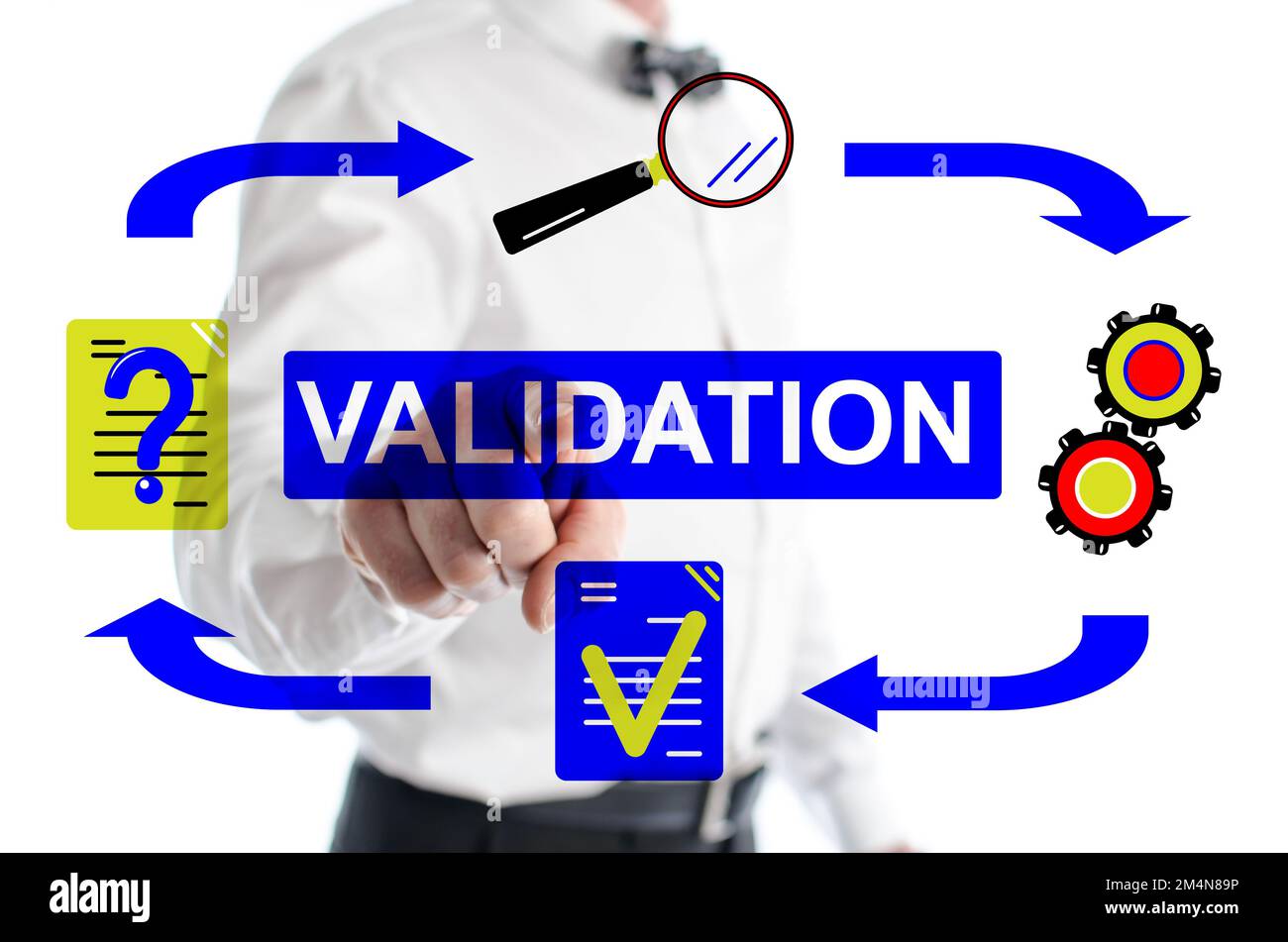 Validation concept shown by a man in background Stock Photo - Alamy