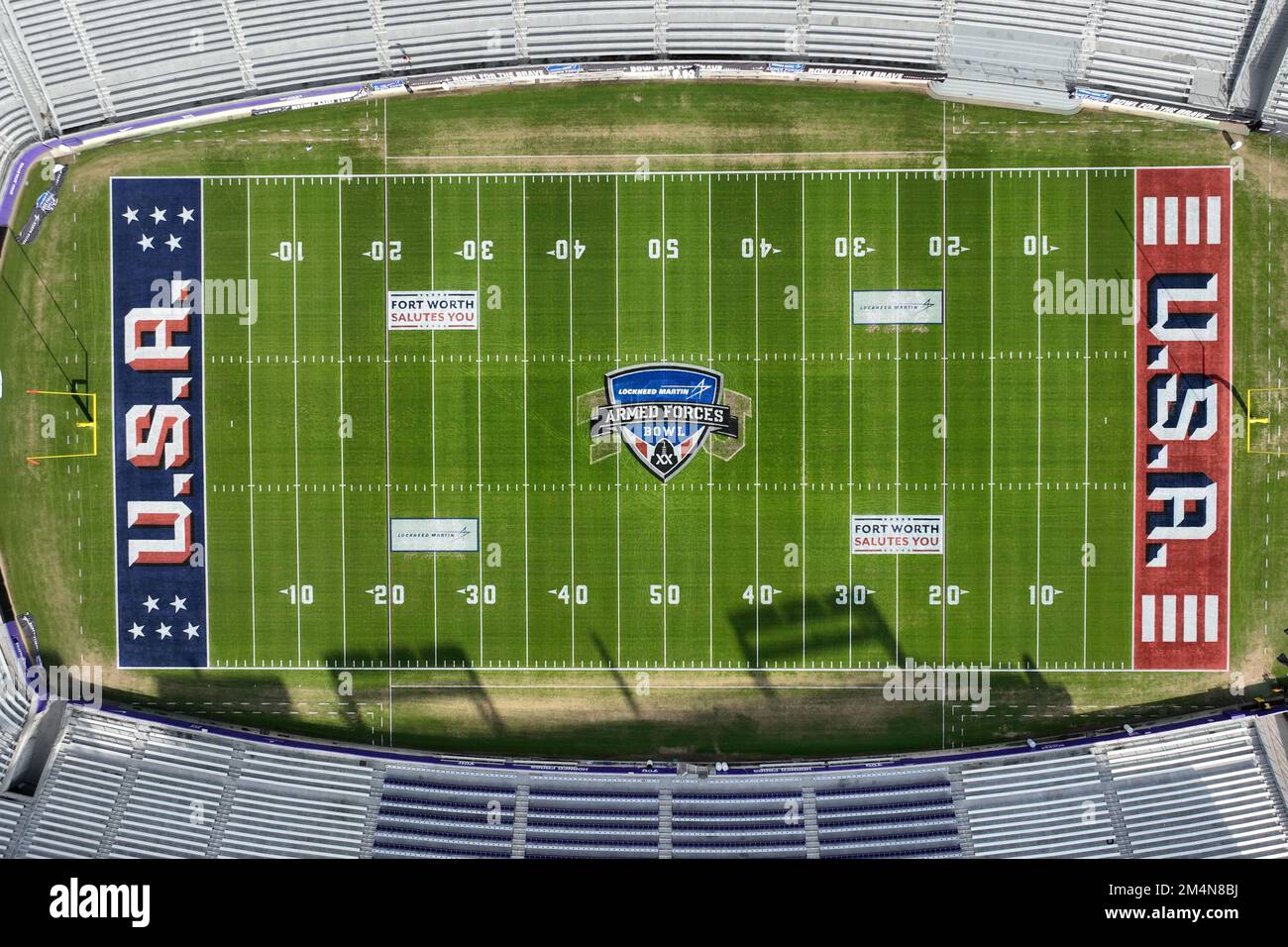 The Lockheed Martin Armed Forces Bowl logo at midfield and USA letters ...