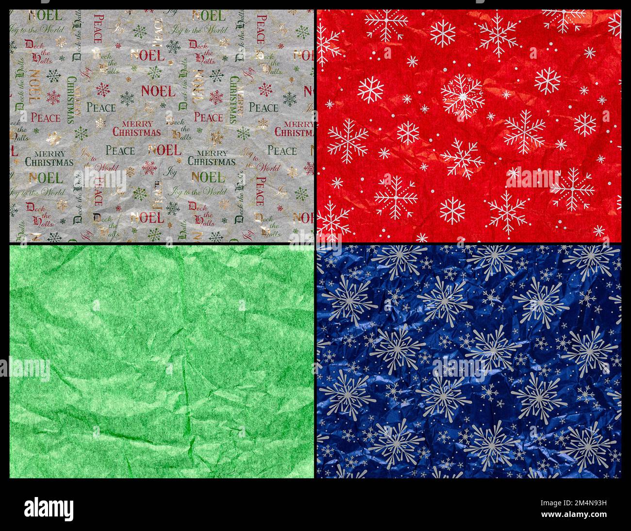 Collage pf colorful holiday Christmas crumpled wrapping paper ...