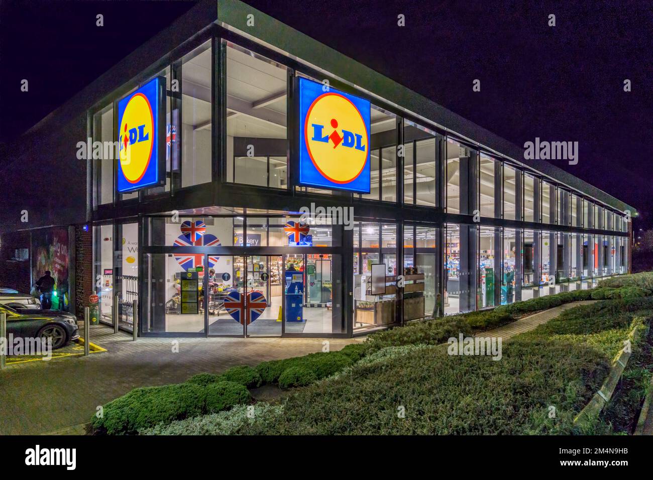 Night-time photograph of Lidl supermarket at Heacham in West Norfolk ...