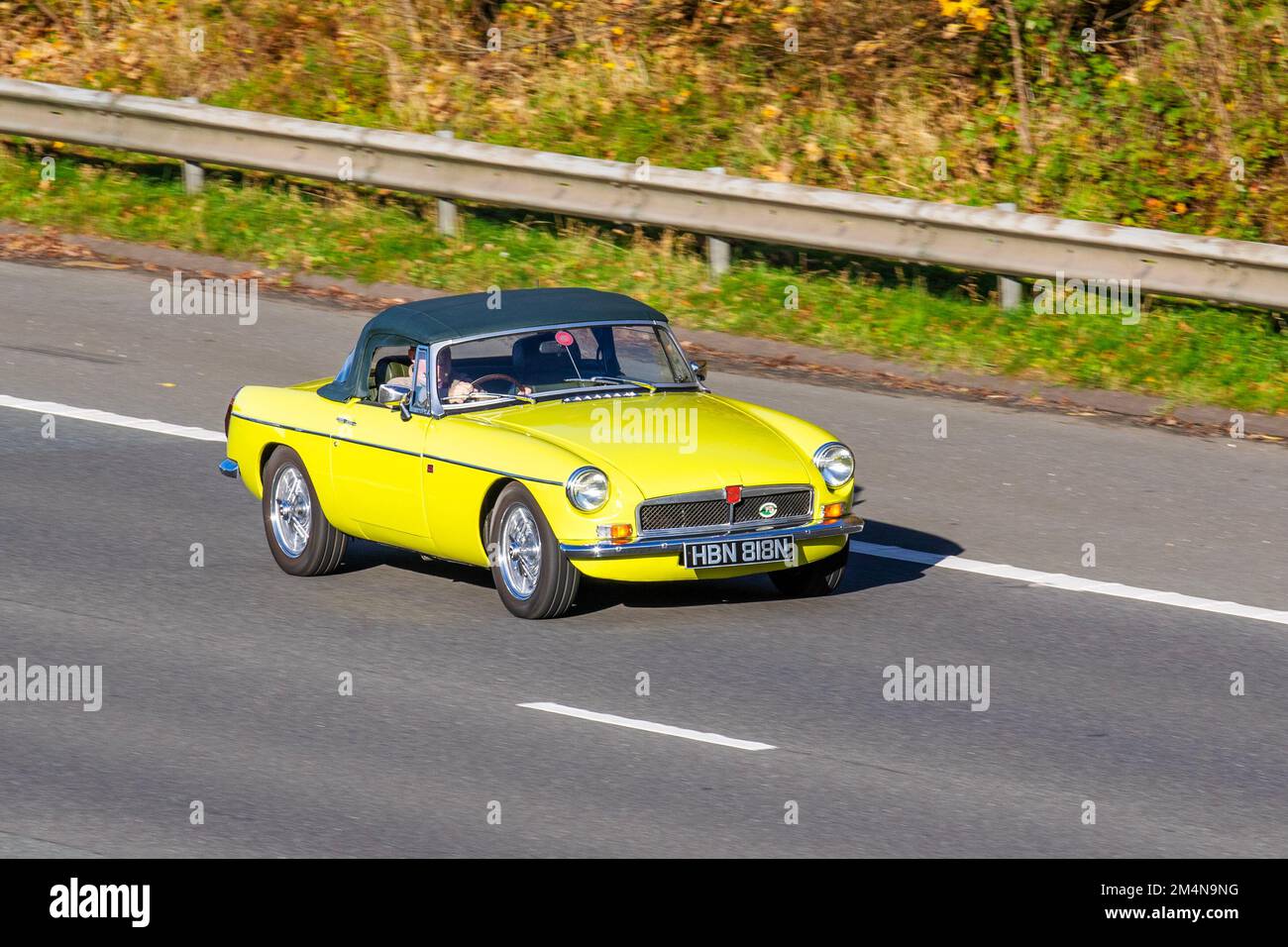 1975 70s, seventies Yellow MG B MGB, a two-door sports car ...