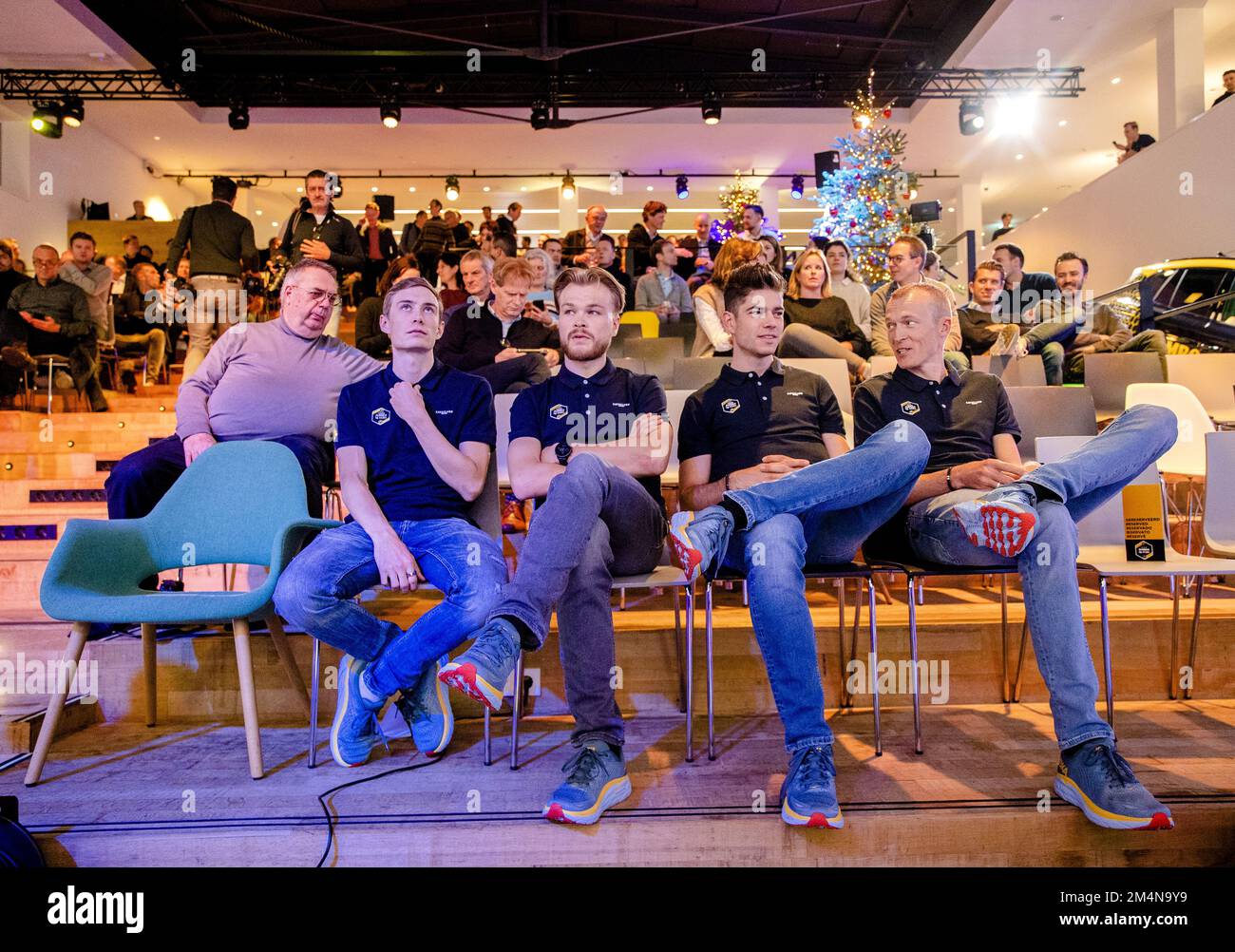 AMSTERDAM - Jonas Vingegaard, Tobias Foss, Wout van Aert and Robert Gesink (VLNR) during the ...