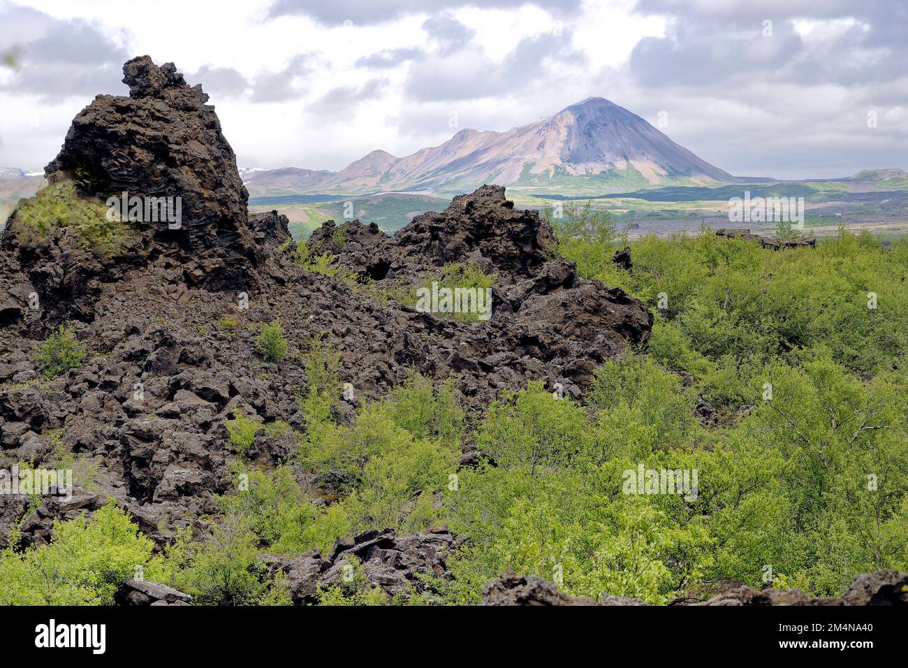 View of Hverfjall volcano from dimmuborgir, Iceland Stock Photo - Alamy