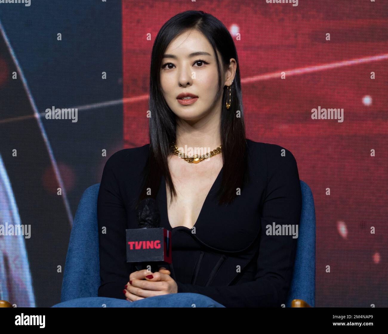 Seoul, South Korea: 22 December 2022 – Actress Lee Da-hee during a press conference Tving's new ...