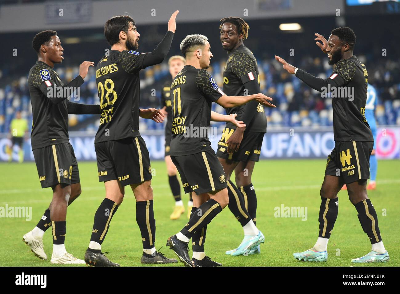 Naples, Italy. 21 Dec, 2022. Players of Lille OSC celebrates after ...
