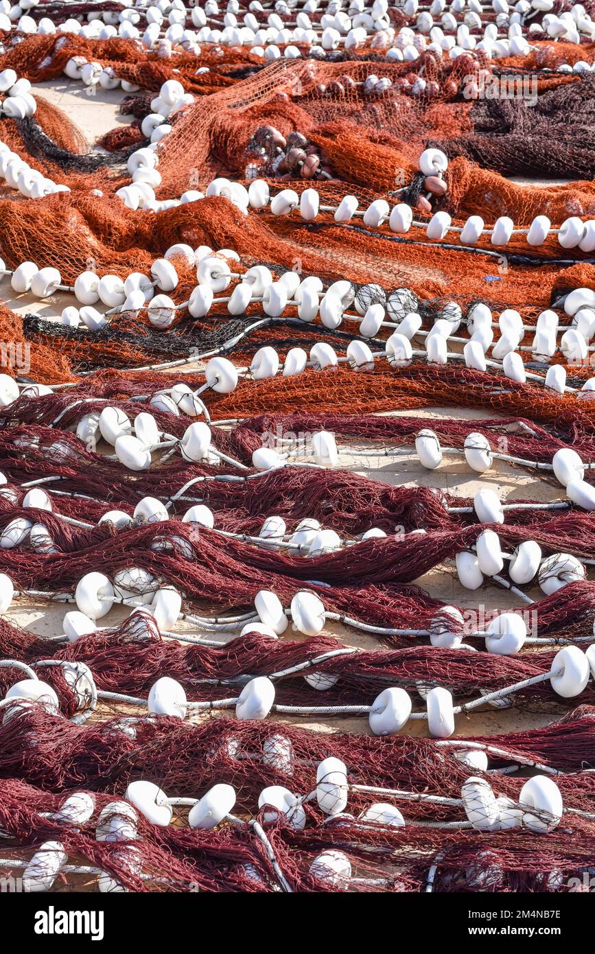 Port de Soller, Mallorca, Spain - 11 Nov 2022: Fishing nets in the ...