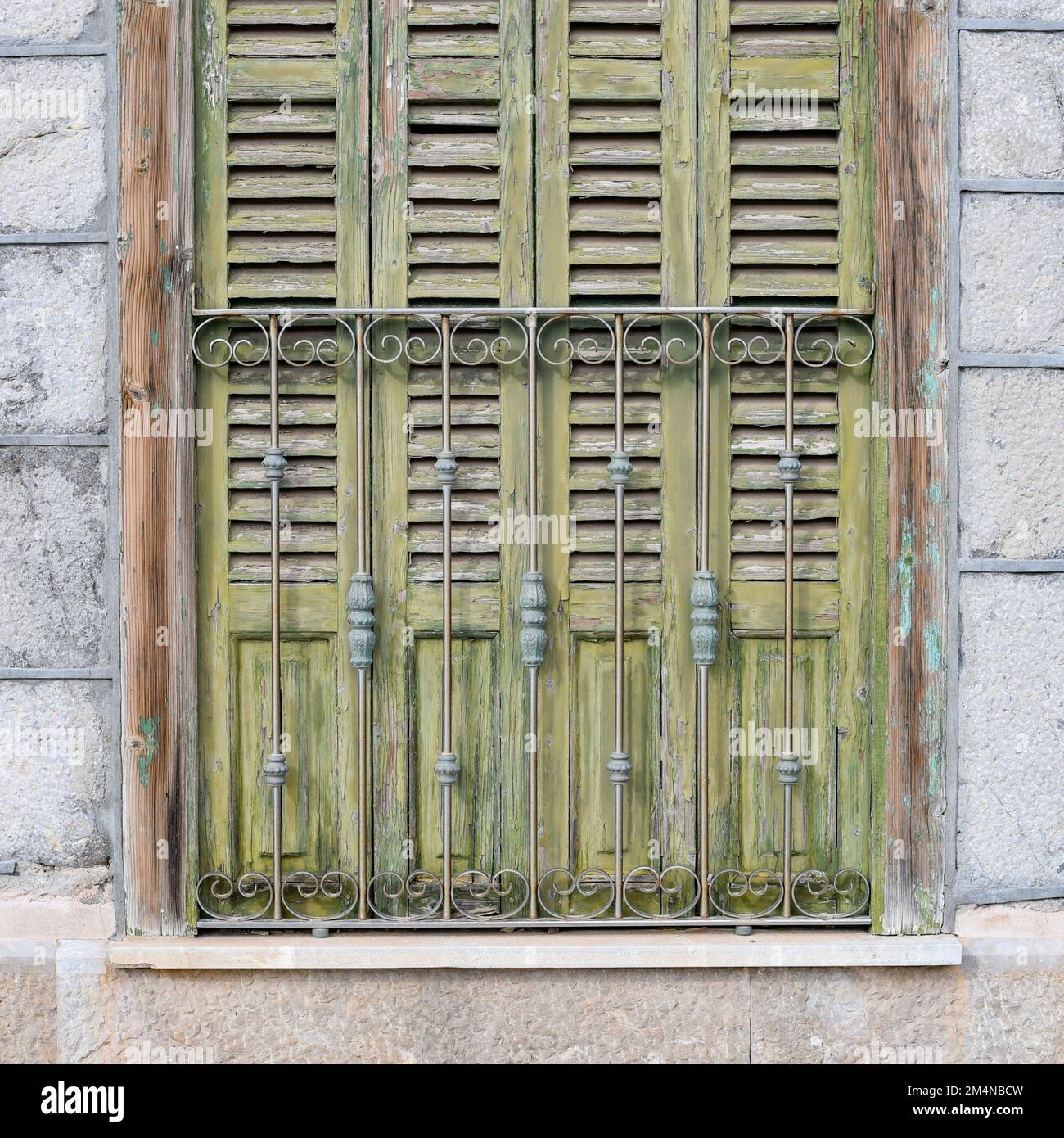 Traditional Mallorcan window shutters. Soller, Mallorca, Balearic ...