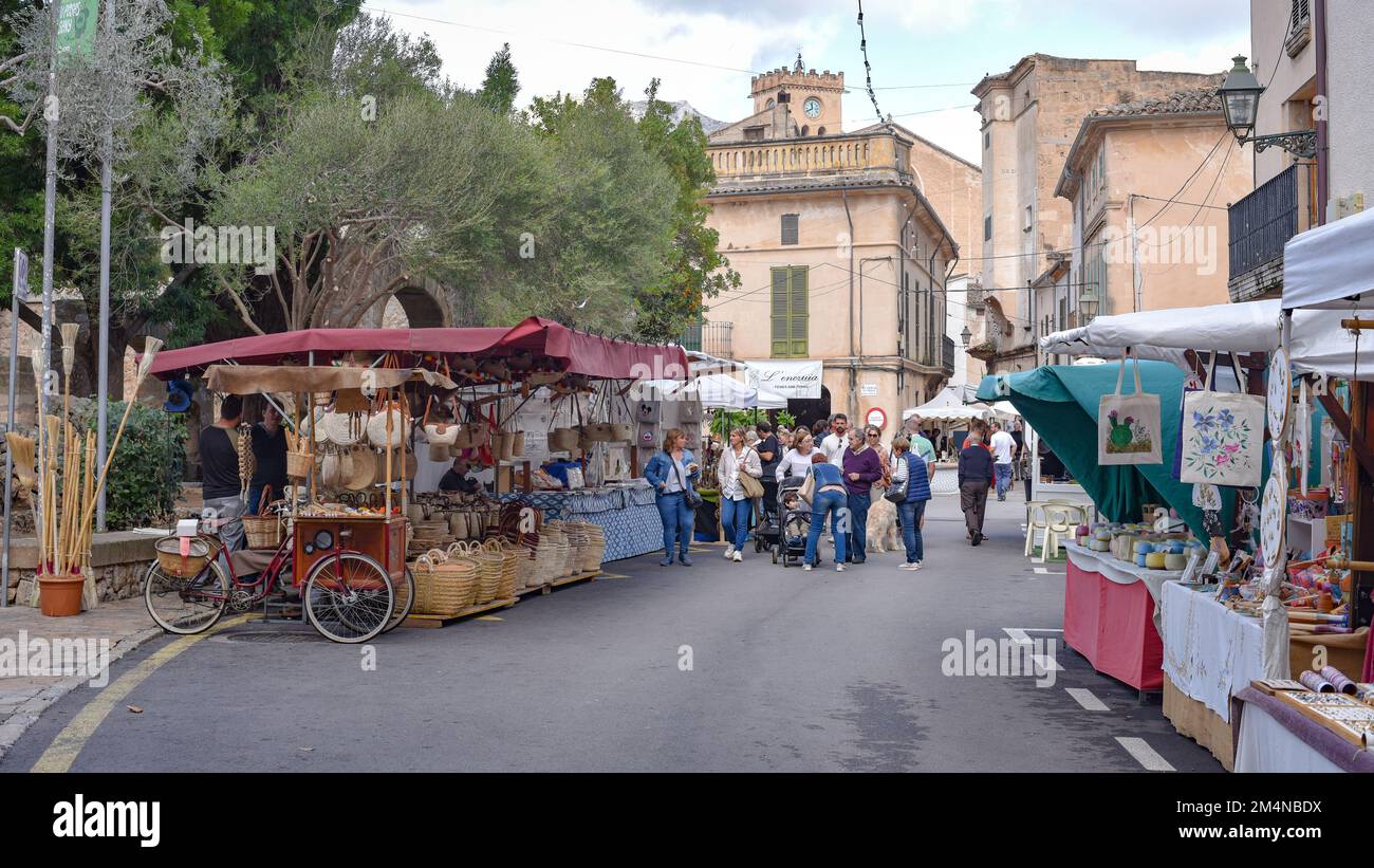 Pollensa, Mallorca, Spain - Nov 12, 2022: Local artesan market stall on ...