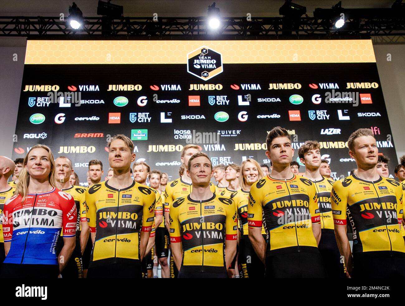 AMSTERDAM - Wilco Kelderman, Jonas Vingegaard, Wout van Aert and Dylan van Baarle (VLNR) during ...