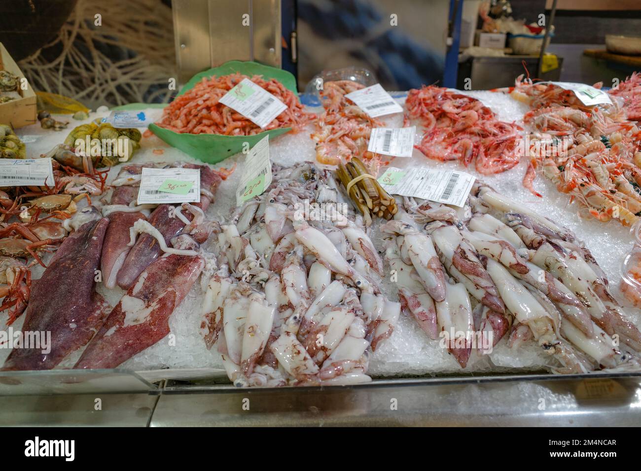 Palma de Mallorca, Spain - 10 Nov 2022: Fresh produce on sale in the Mercat de Santa Catalina ...