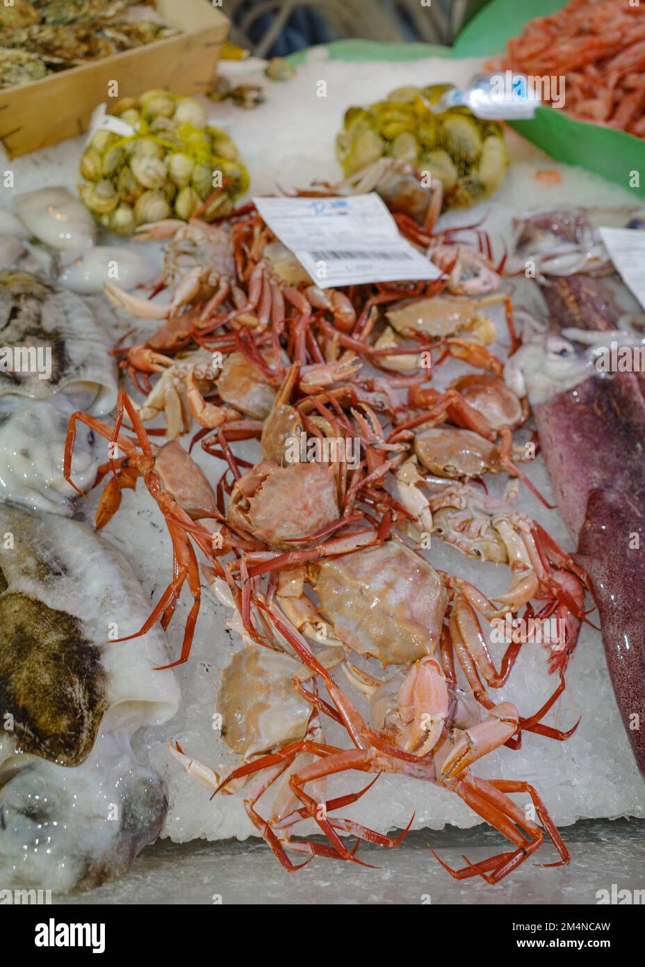 Palma de Mallorca, Spain - 10 Nov 2022: Fresh produce on sale in the Mercat de Santa Catalina ...