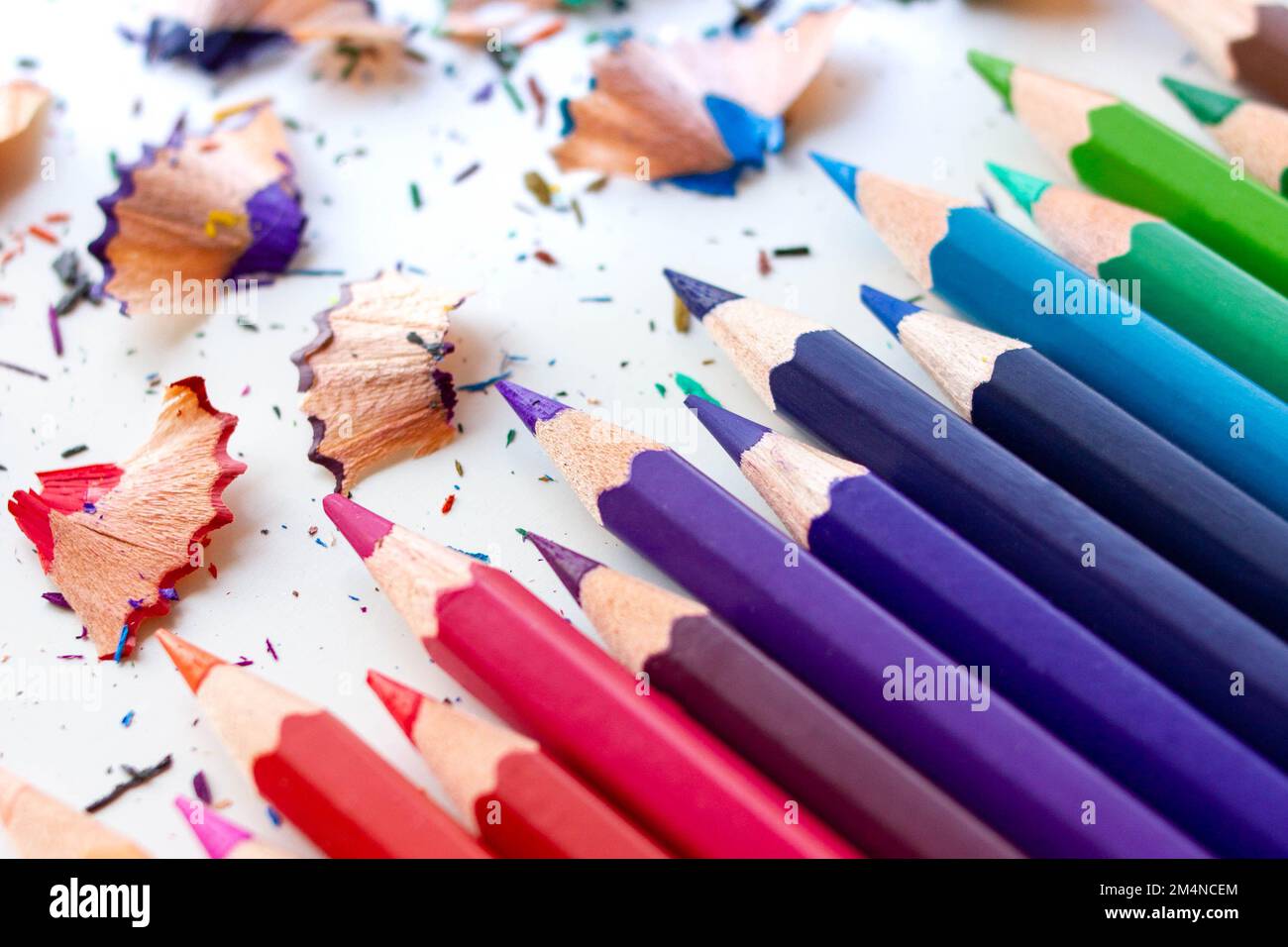 Close up crayons - color pencils isolated with multicolor pencil ...