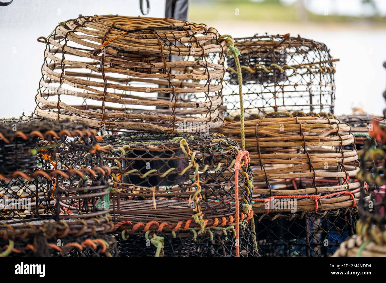 crayfish pot and lobster pots on the back of a fishing boat in ...