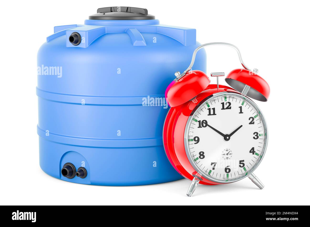 Plastic Water Tank with alarm clock, 3D rendering isolated on white ...