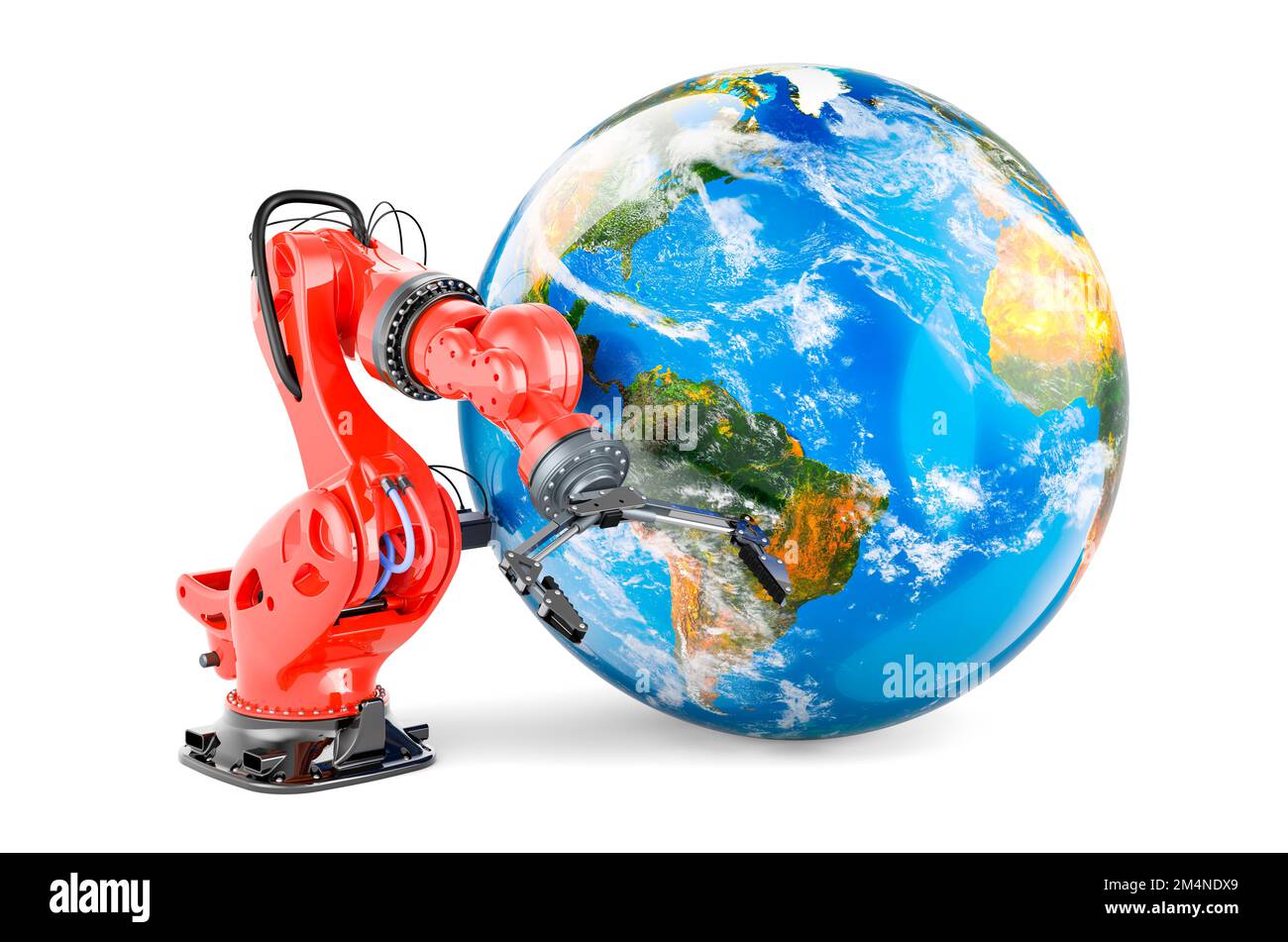 Global Automation Technologies concept. Robotic arm with Earth Globe ...