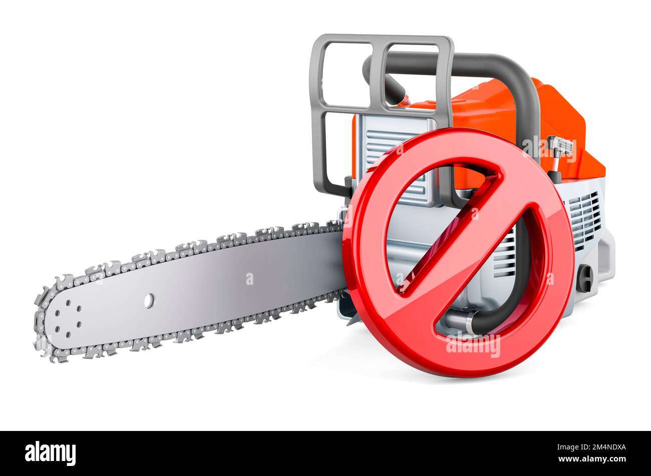 Prohibition sign with chainsaw. 3D rendering isolated on white ...