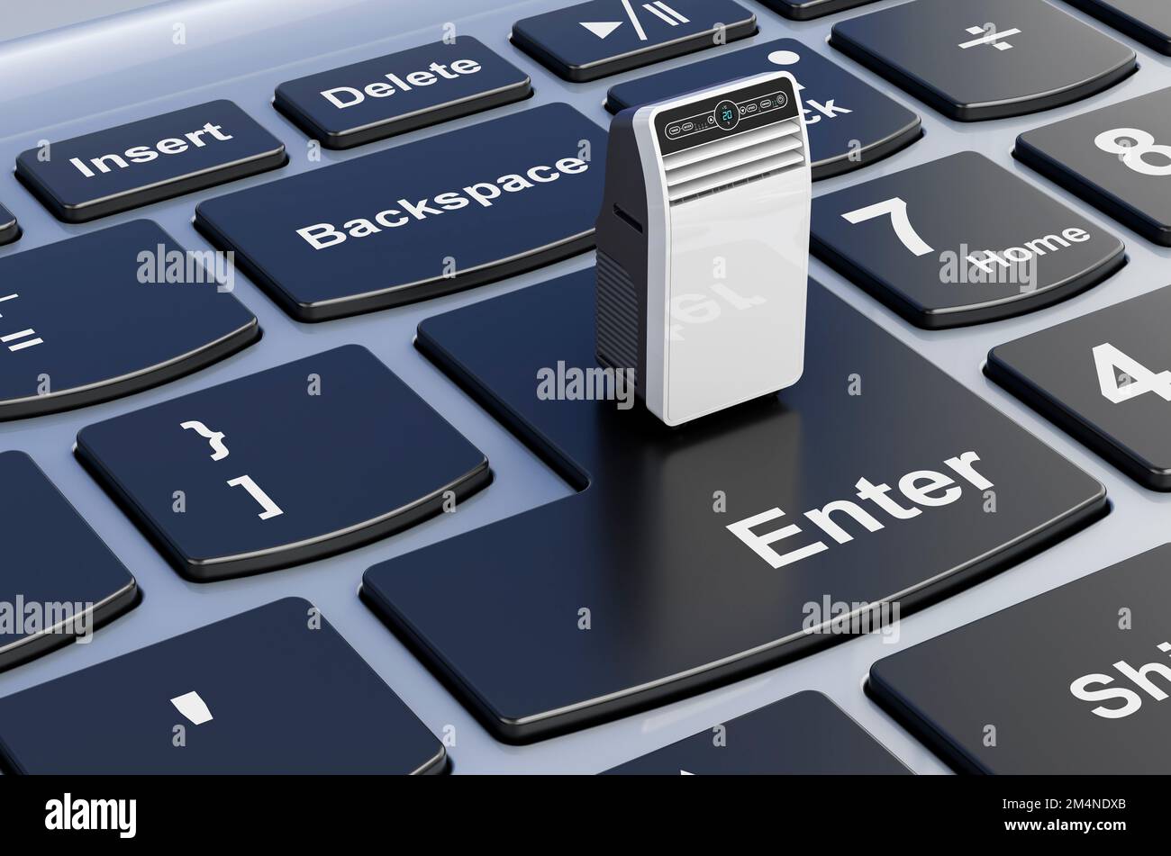 Portable air conditioner on laptop keyboard, 3D rendering Stock Photo ...