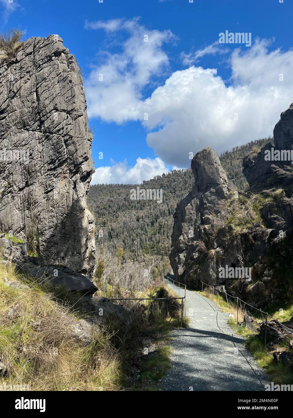A vertical shot of a hiking path through the mountains Stock Photo - Alamy