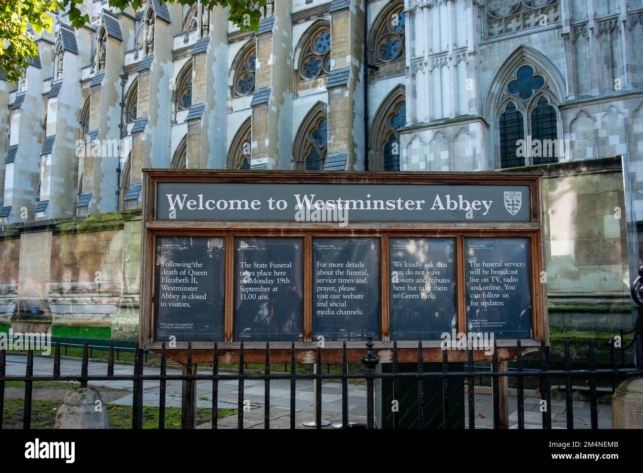 London- September 2022: Westminster Abbey welcome sign- world famous ...