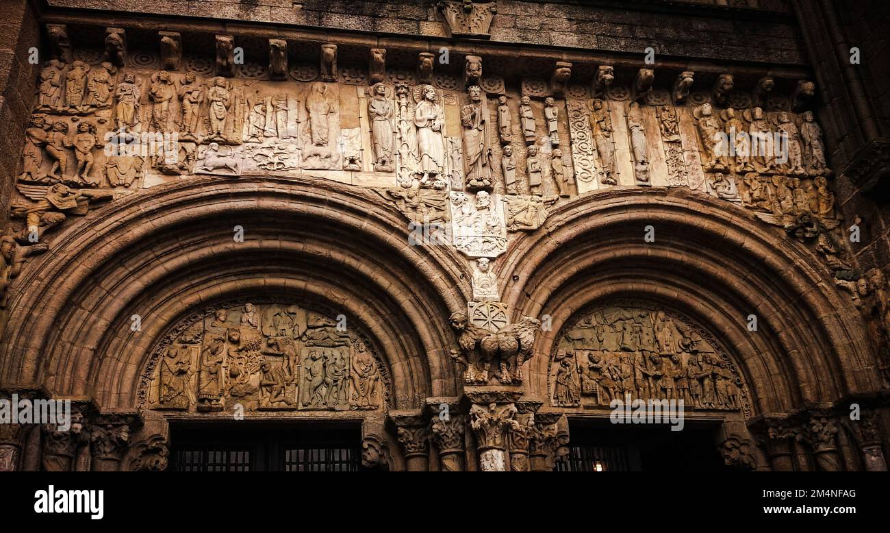 Romanesque reliefs in the cathedral of Santiago de Compostela, Spain ...