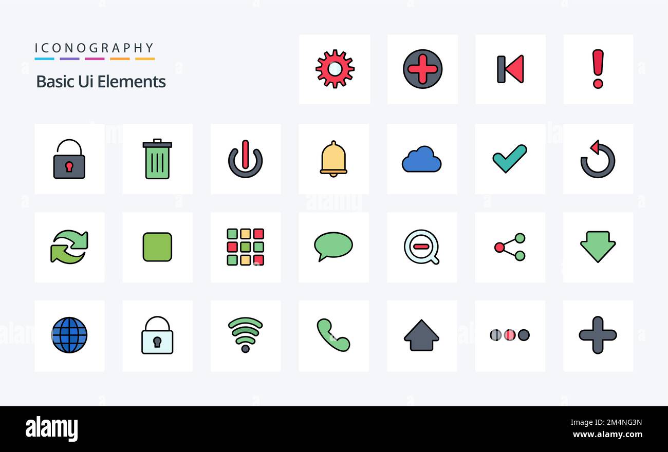 25 Basic Ui Elements Line Filled Style icon pack Stock Vector Image & Art - Alamy