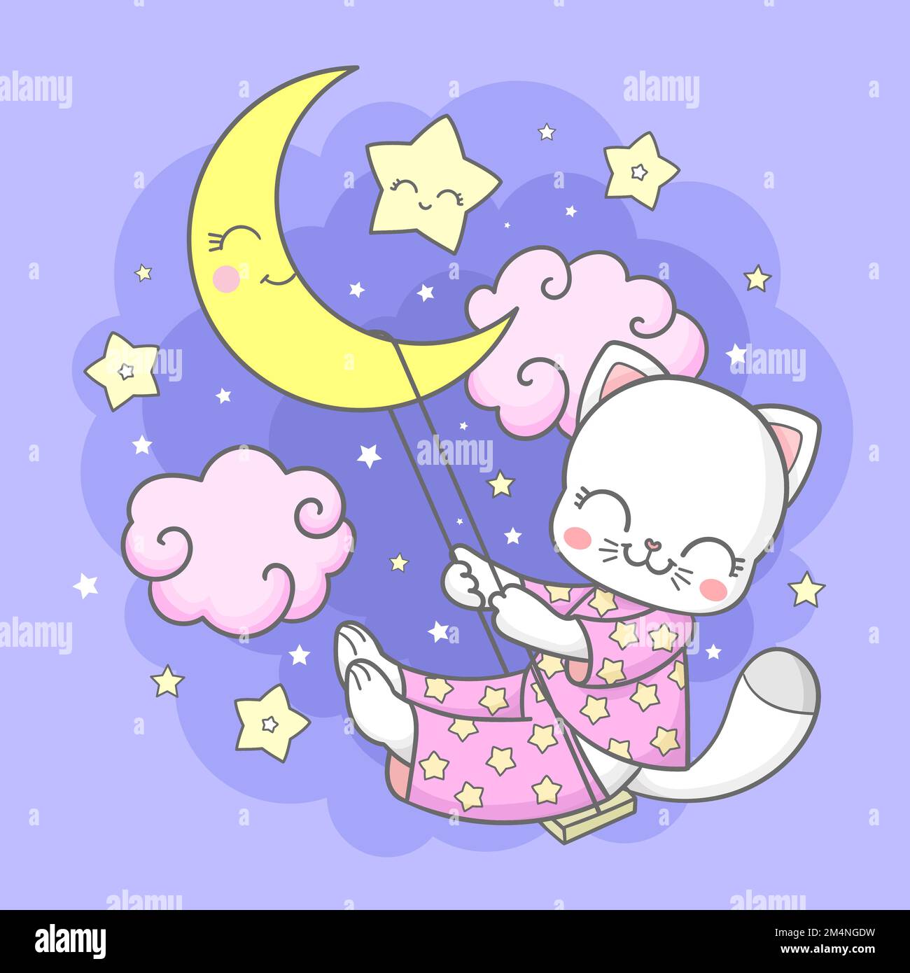 A kitten swinging on a swing tied to the moon Stock Vector Image & Art ...