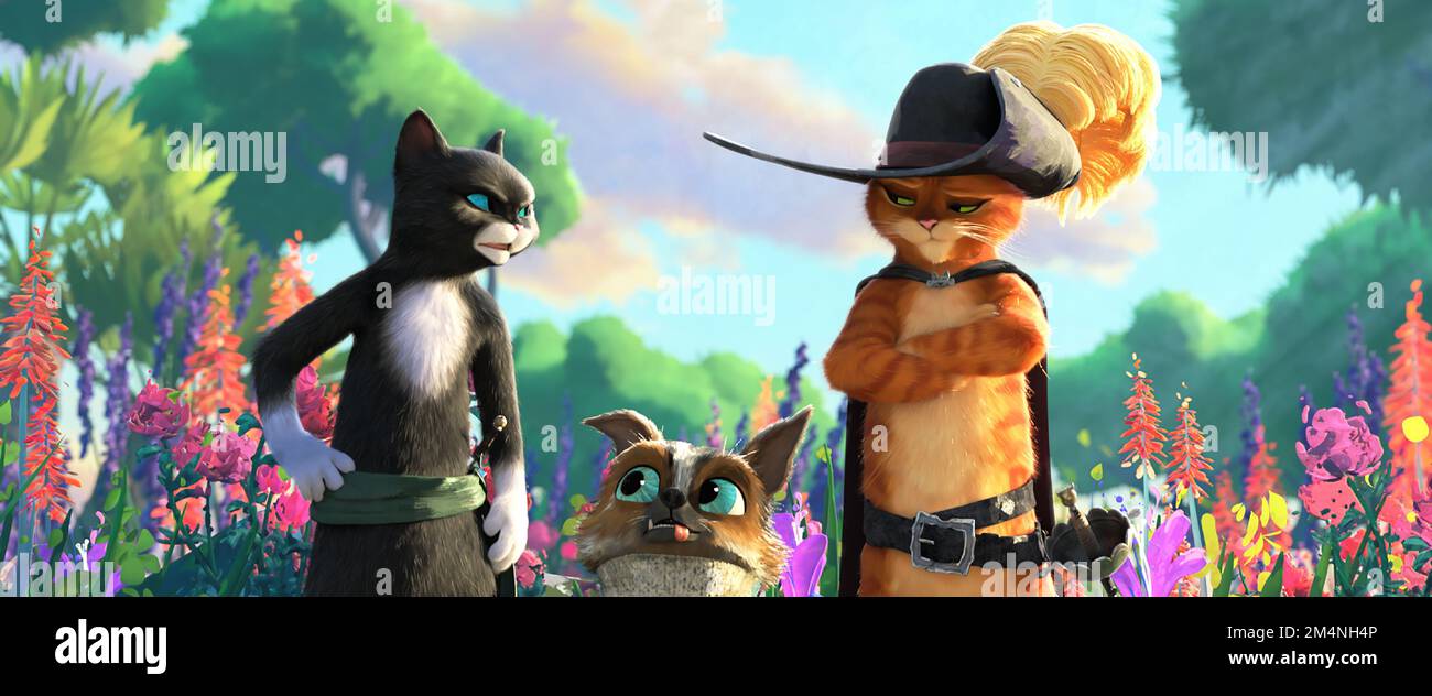 (from left) Kitty Soft Paws (Salma Hayek), Perro (Harvey Guillén) and ...