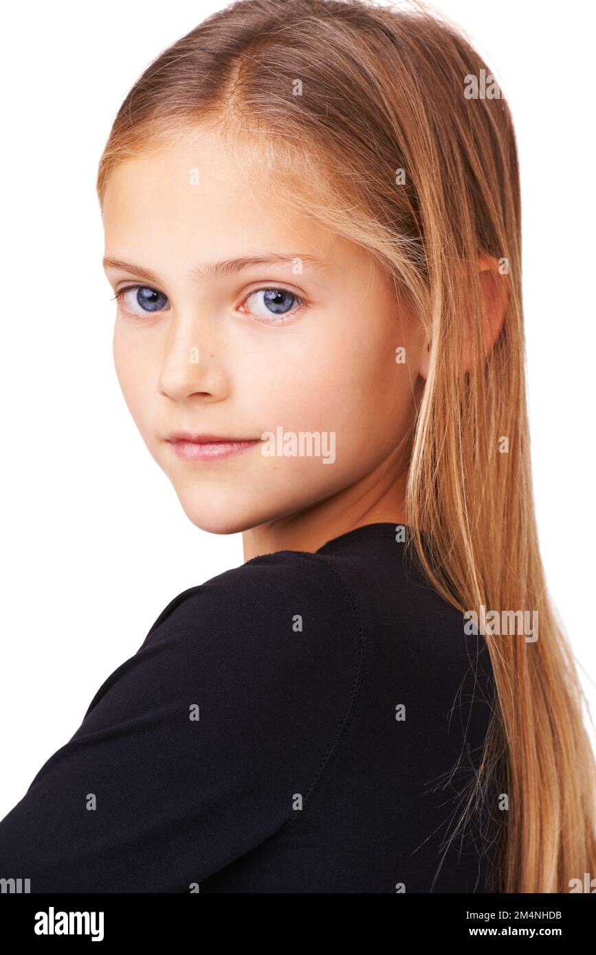 Shes proud and pretty. Head and shoulder portrait of a pretty young ...