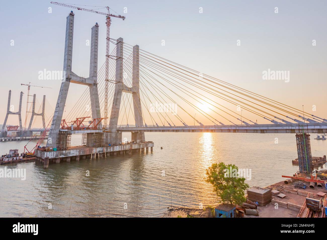 Cortalim, Goa - India - Dec 25th 2022: New Zuari Bridge - Cable Bridge ...