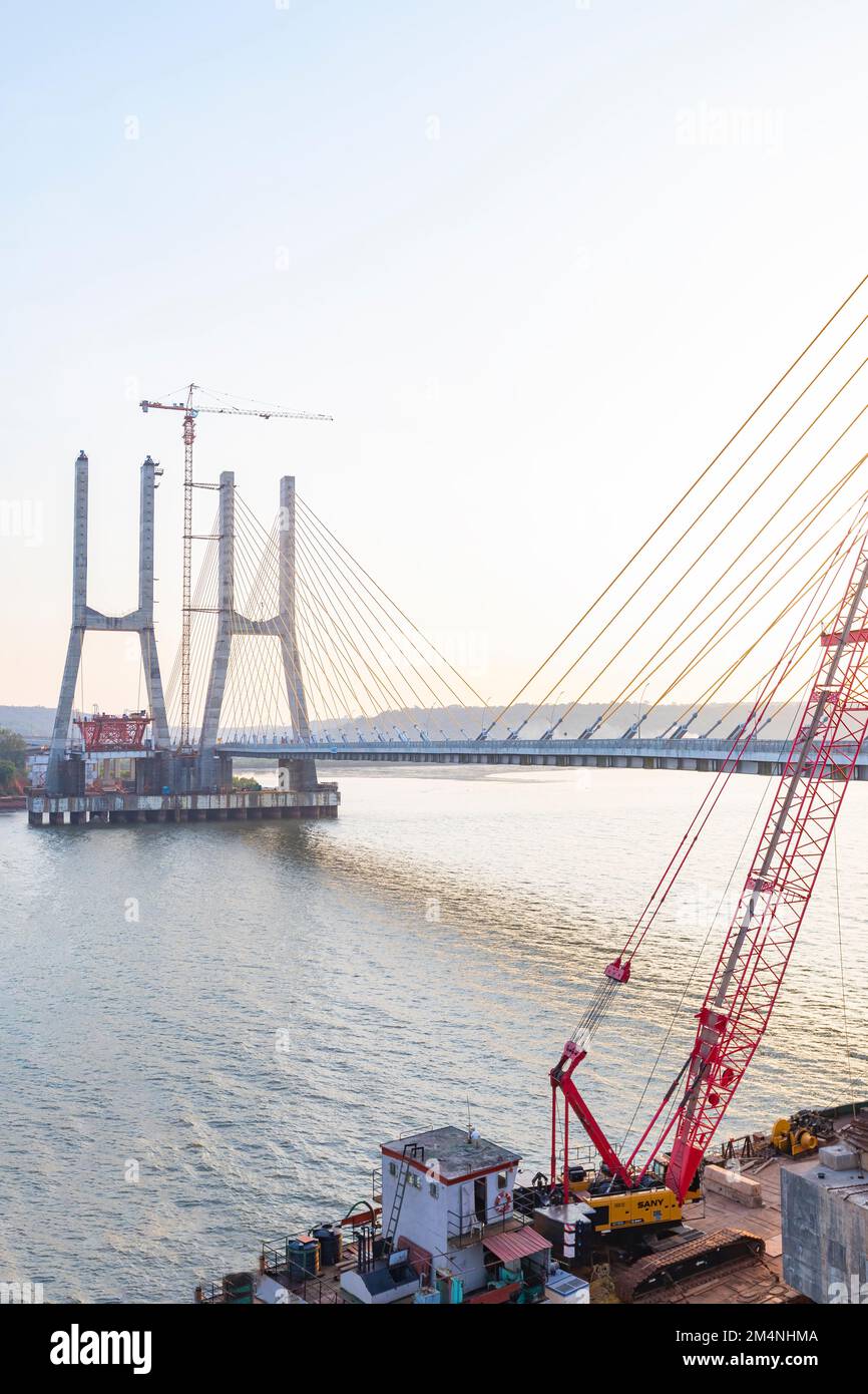 Cortalim, Goa - India - Dec 25th 2022: New Zuari Bridge - Cable Bridge ...