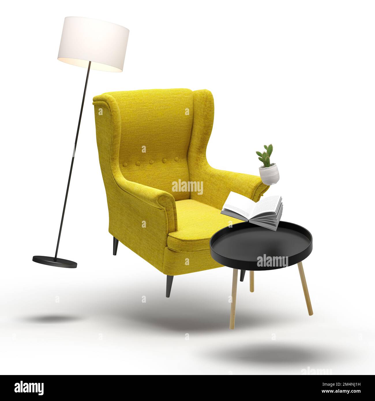 Zero gravity white interior living room 3D Illustration Stock Photo - Alamy