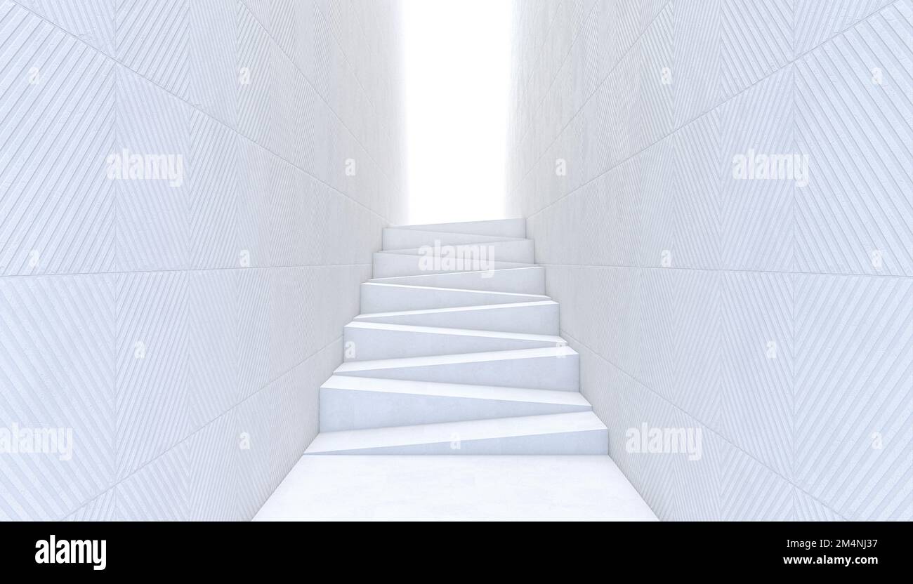 white abstract staircase with light concrete sidewalls. 3d render Stock ...