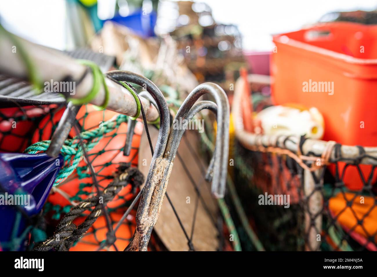 crayfish fishing hook. lobster pot hook on a boat Stock Photo - Alamy