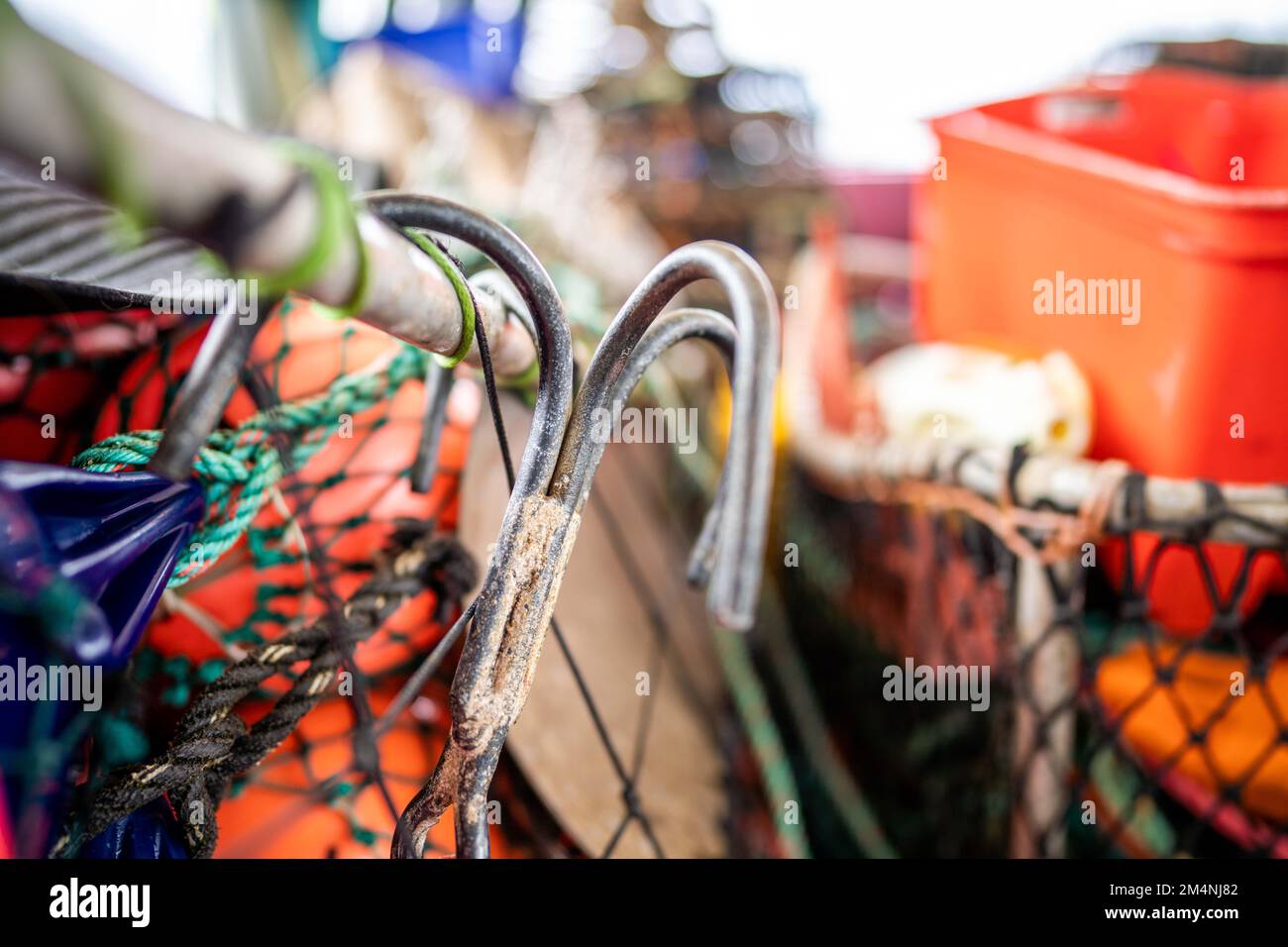 crayfish fishing hook. lobster pot hook on a boat Stock Photo - Alamy