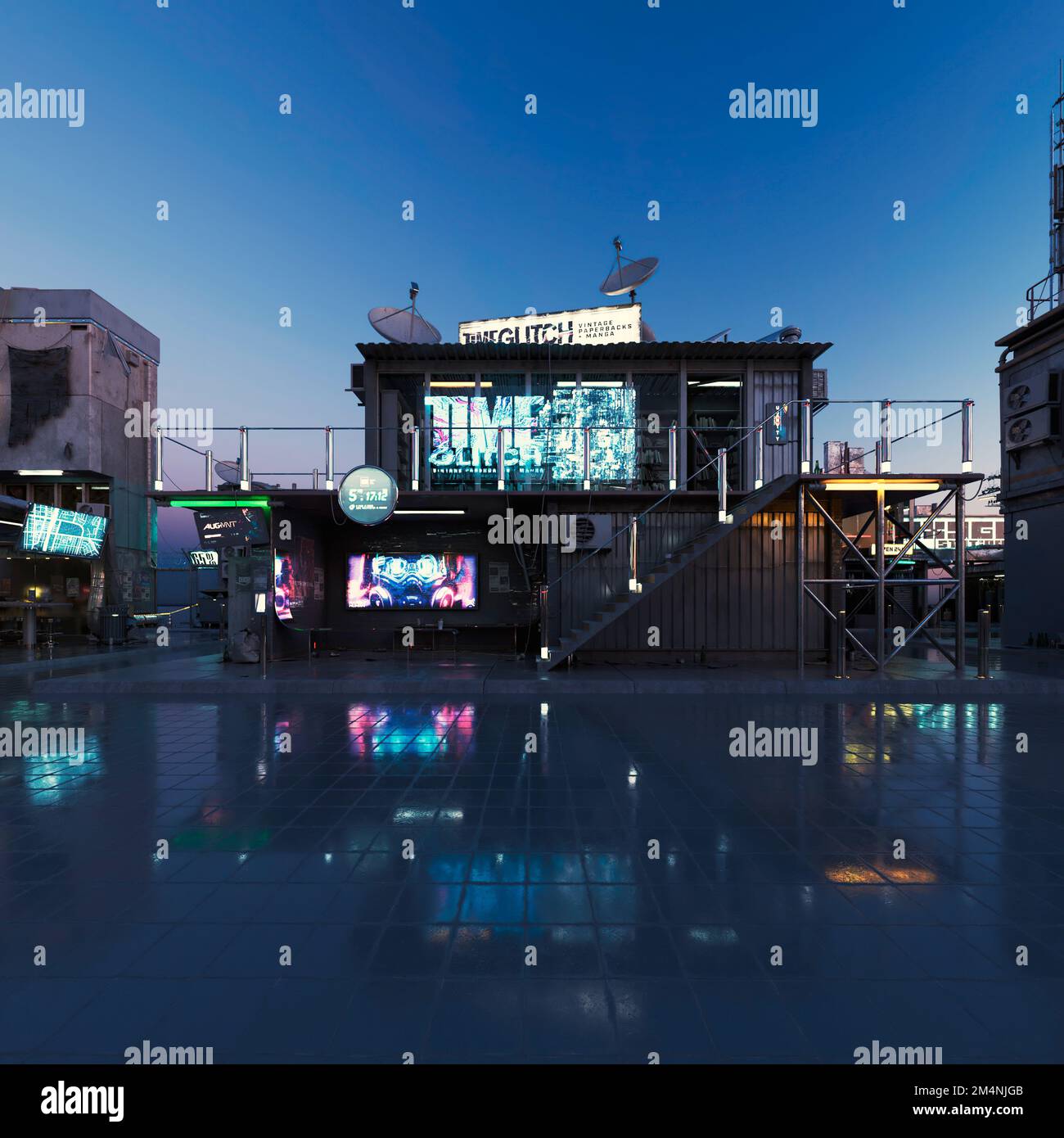 The exterior of a futuristic cyberpunk city - 3D rendering, all the ...
