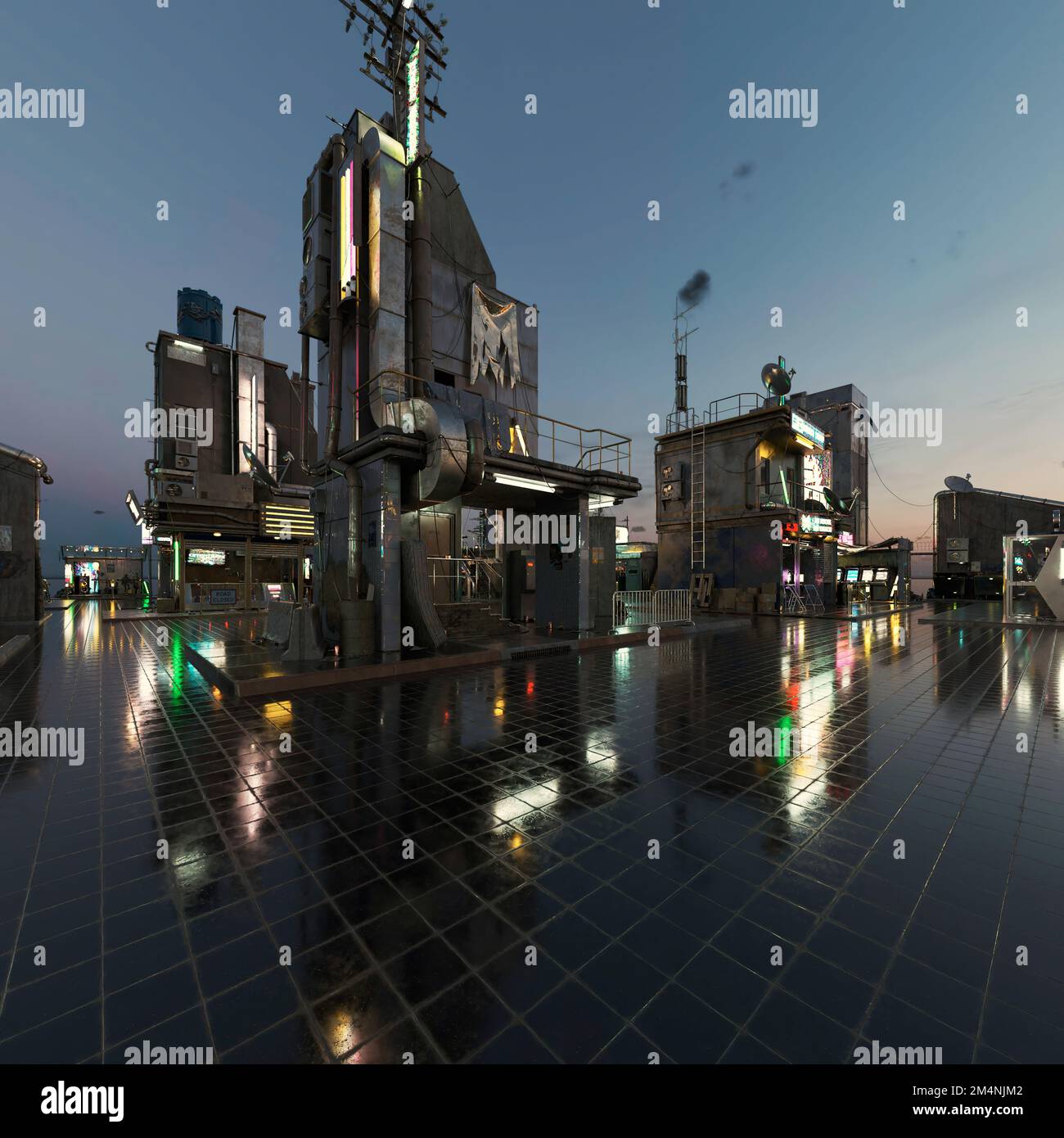 The exterior of a futuristic cyberpunk city - 3D rendering, all the ...