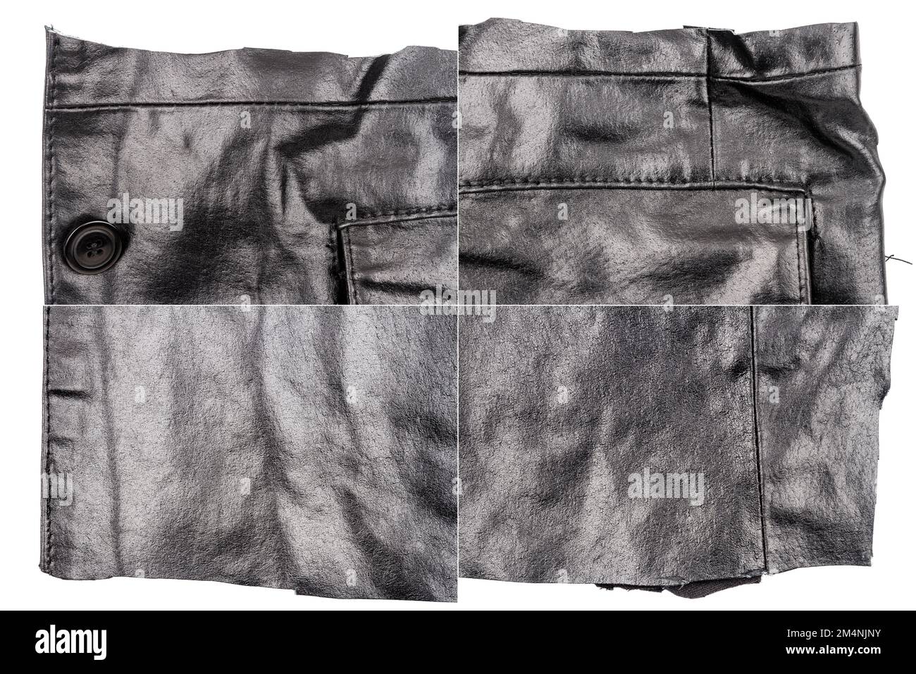 Collection of black leather textures isolated on white background ...