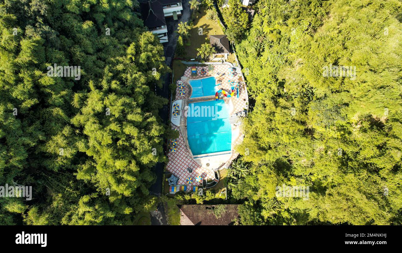 Aerial view of The Plot of land with house and swimming Pool Aerial ...