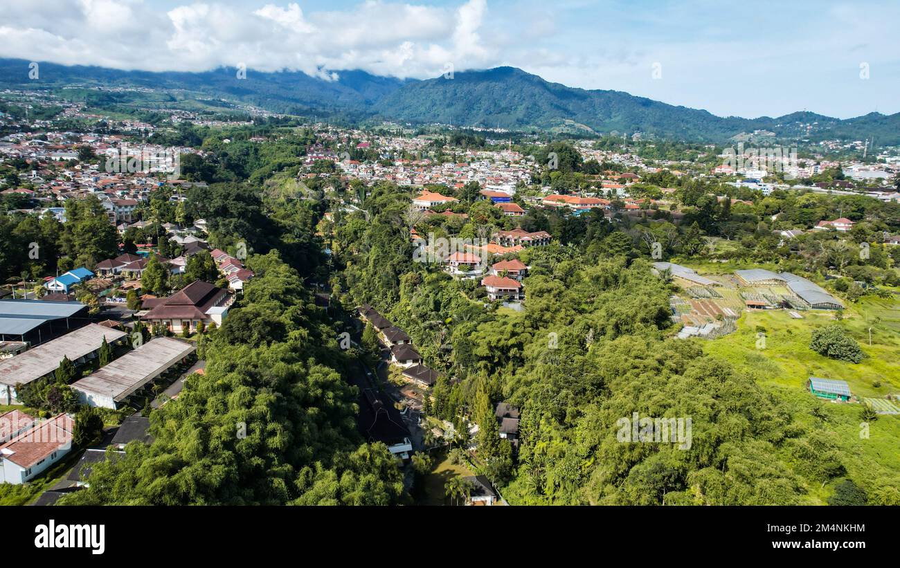 Aerial view of The Beautiful scenery on top of hill Puncak Bogor. Bogor ...