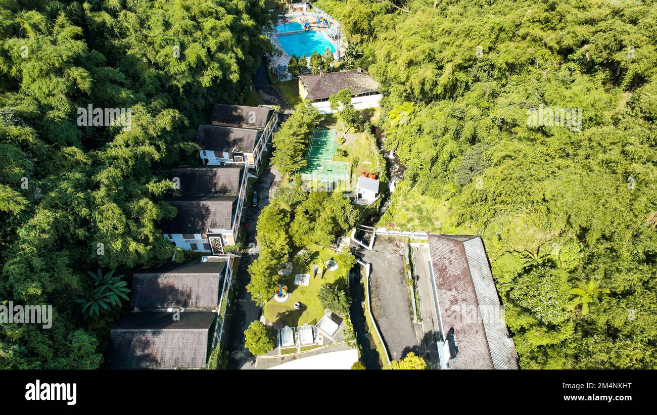Aerial view of The Plot of land with house and swimming Pool Aerial ...