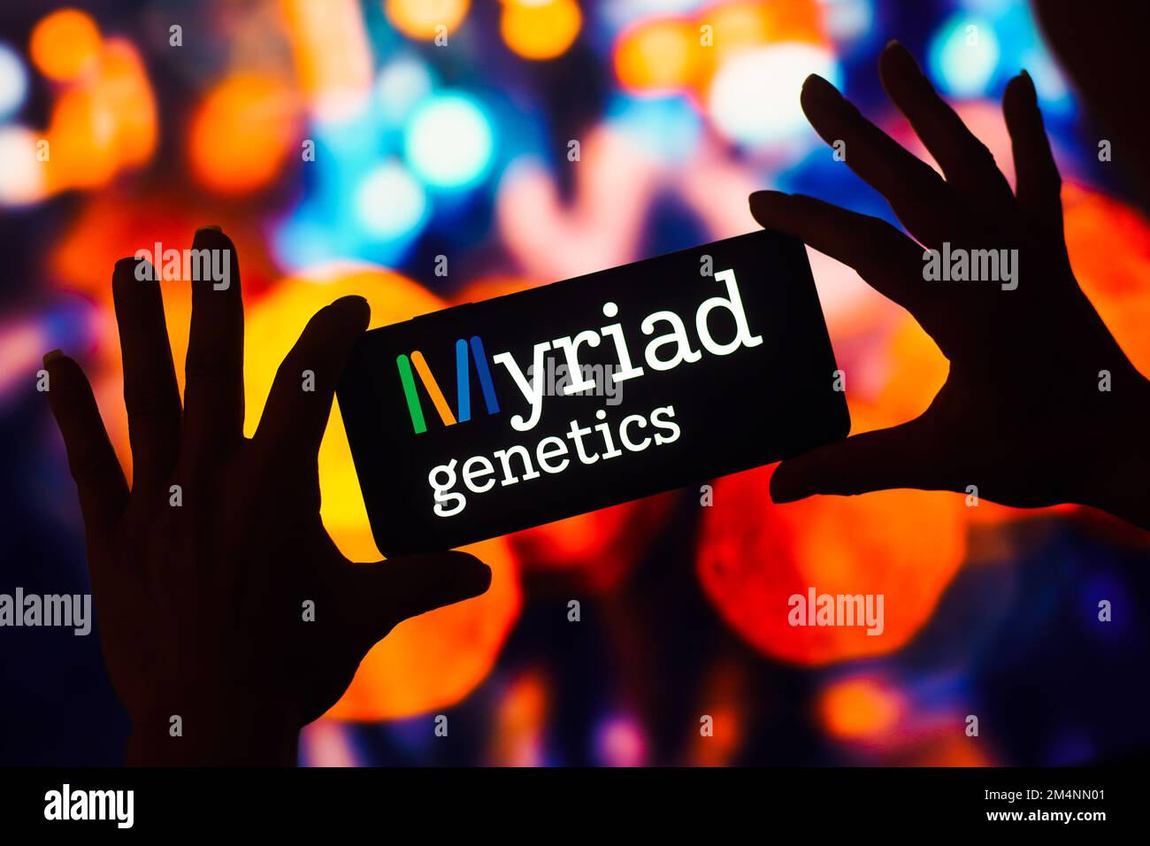 In this photo illustration, the Myriad Genetics logo is displayed on a ...