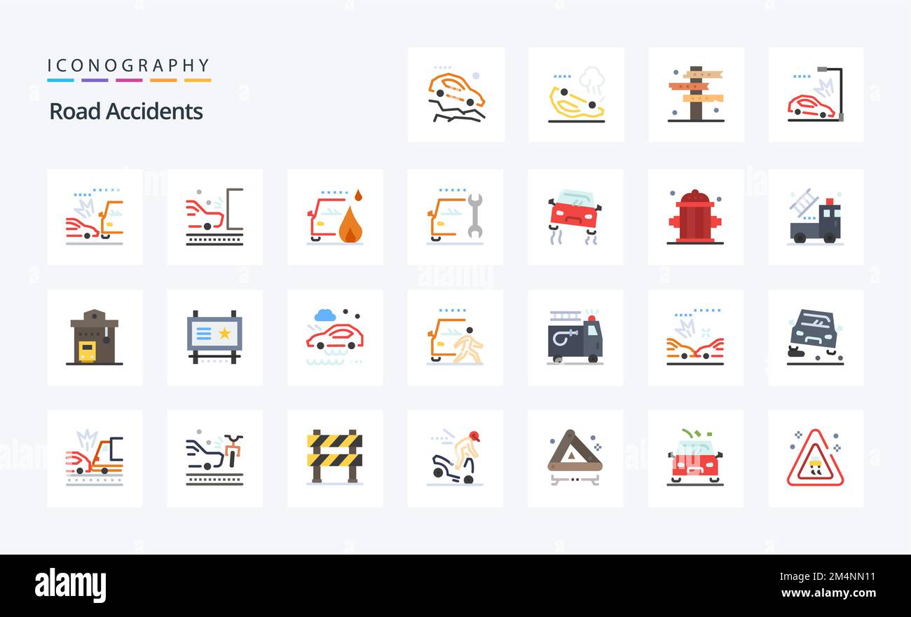 25 Road Accidents Flat color icon pack Stock Vector Image & Art - Alamy