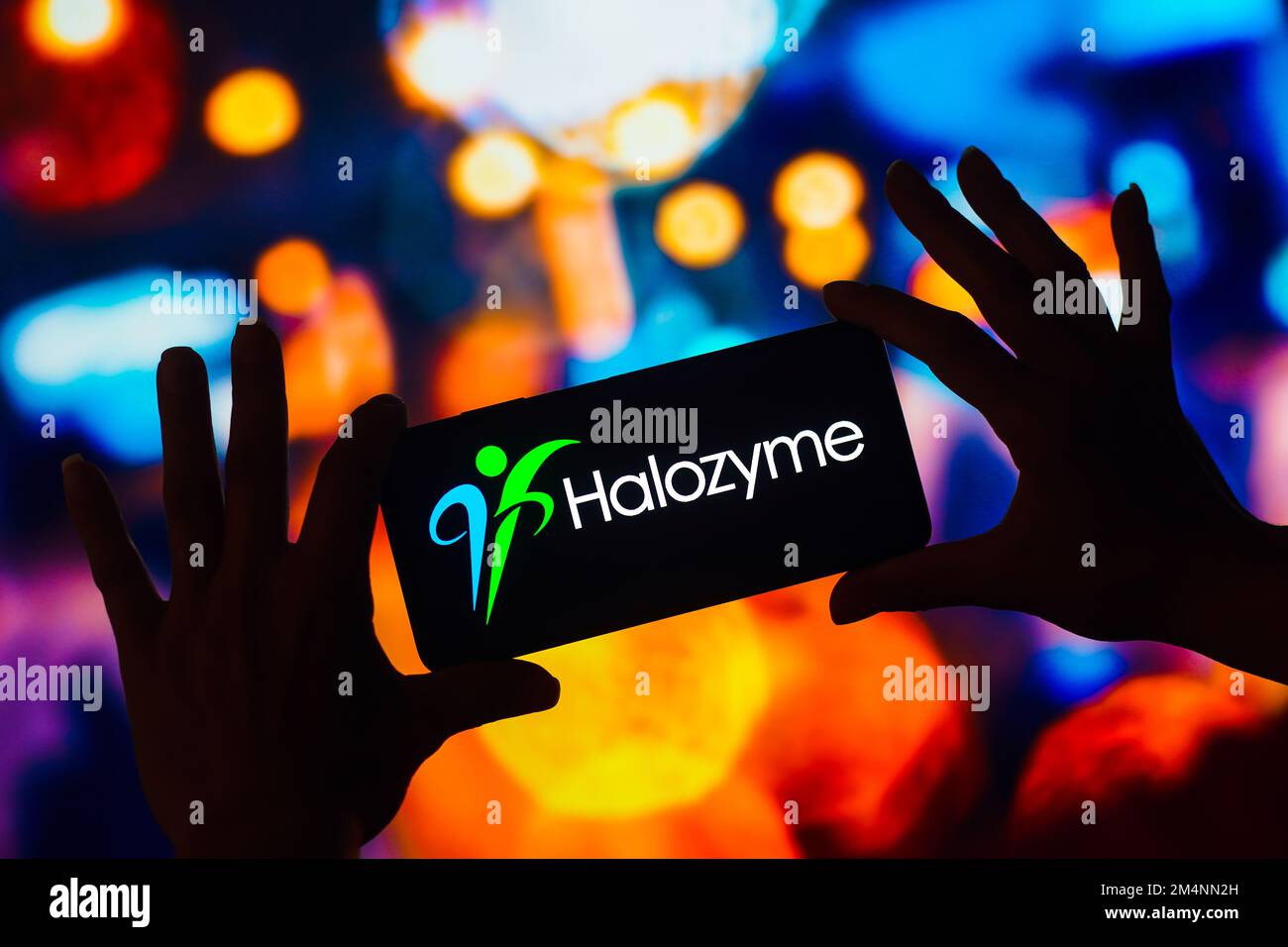 In this photo illustration, the Halozyme Therapeutics logo is displayed ...