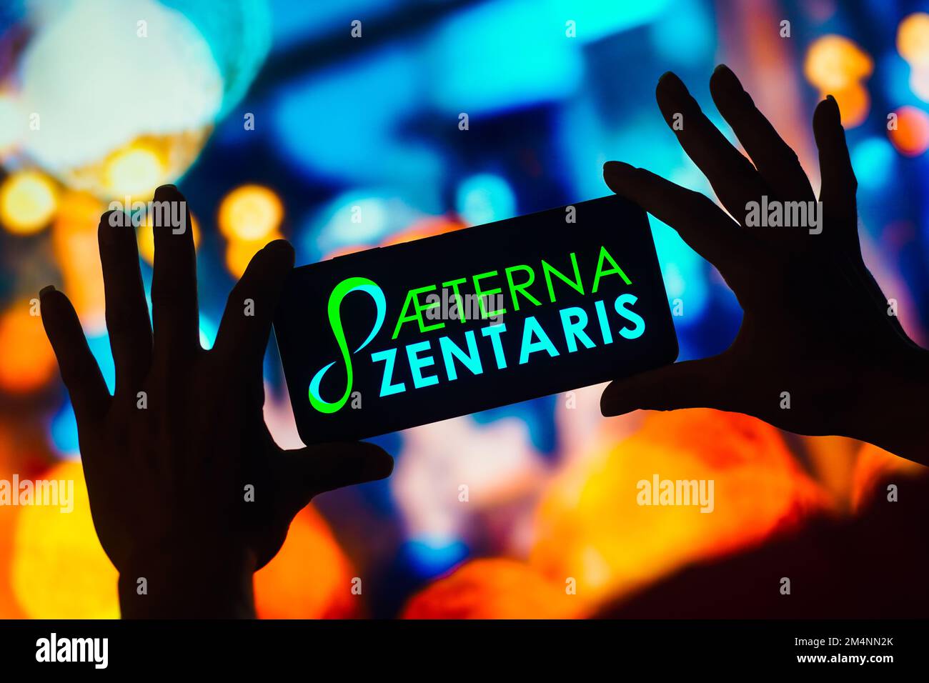 In this photo illustration, the Aeterna Zentaris logo is displayed on a ...