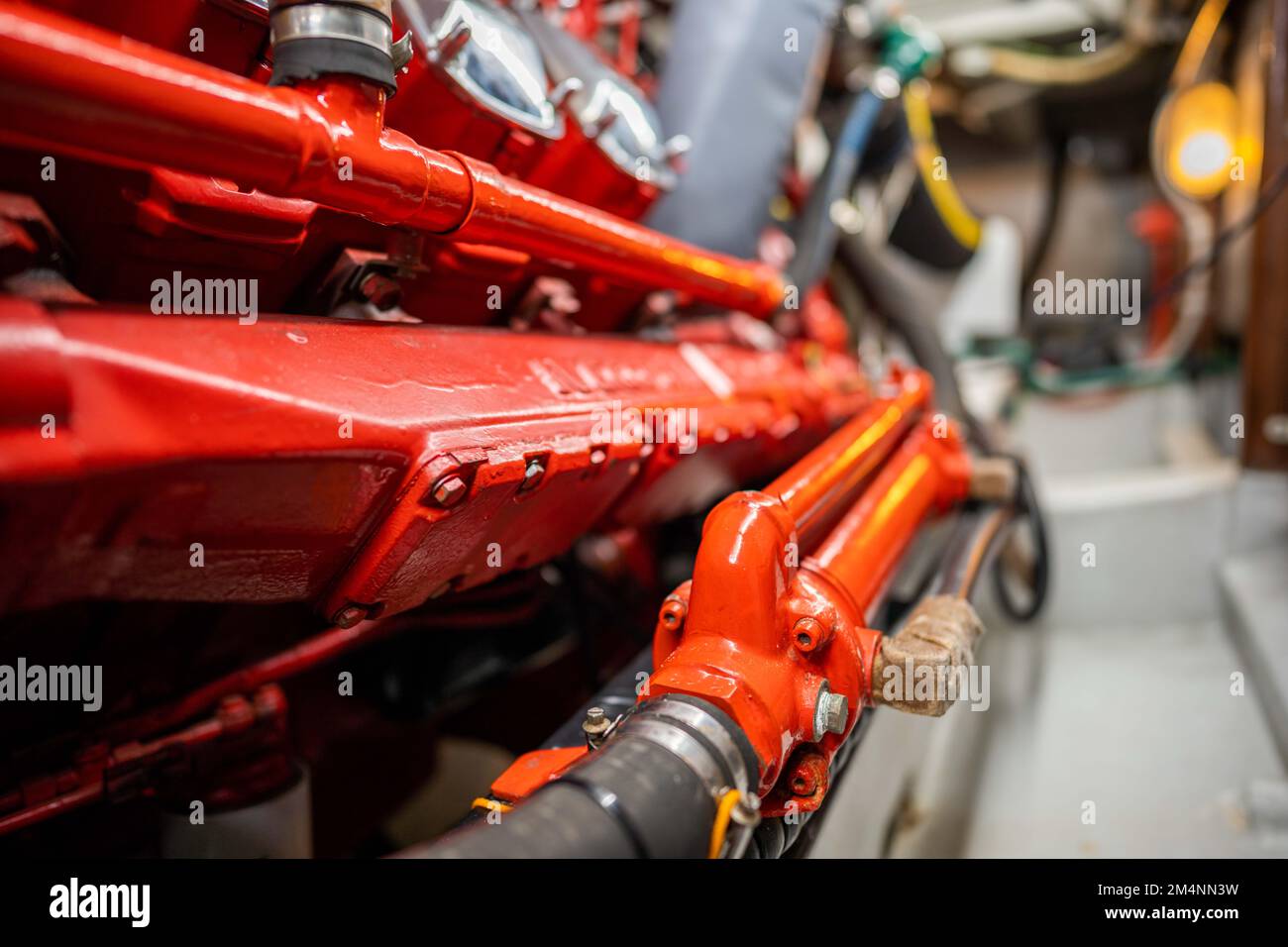 clean red engine and motor in a boat Stock Photo - Alamy